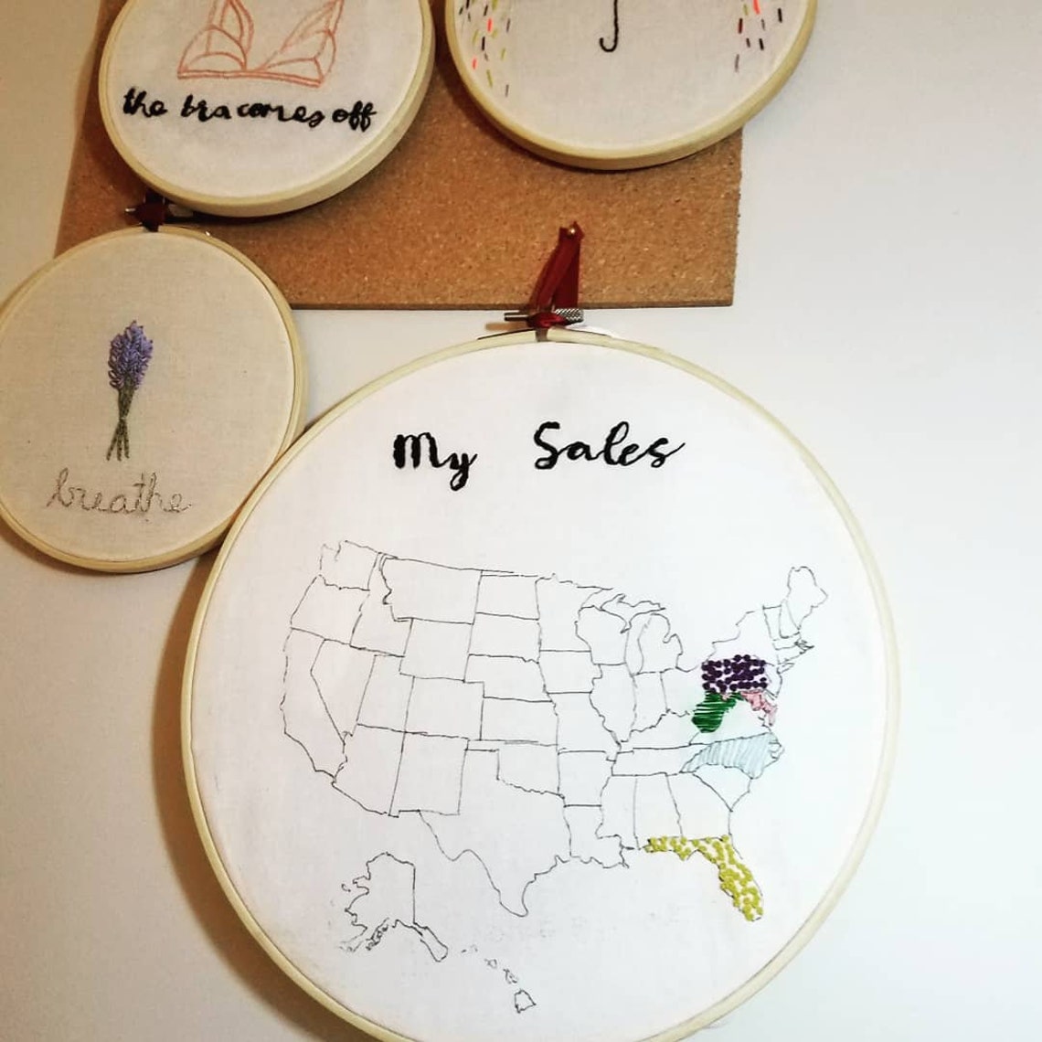 Embroidery Hoop United States Map Travel US Map Sales Map - Etsy