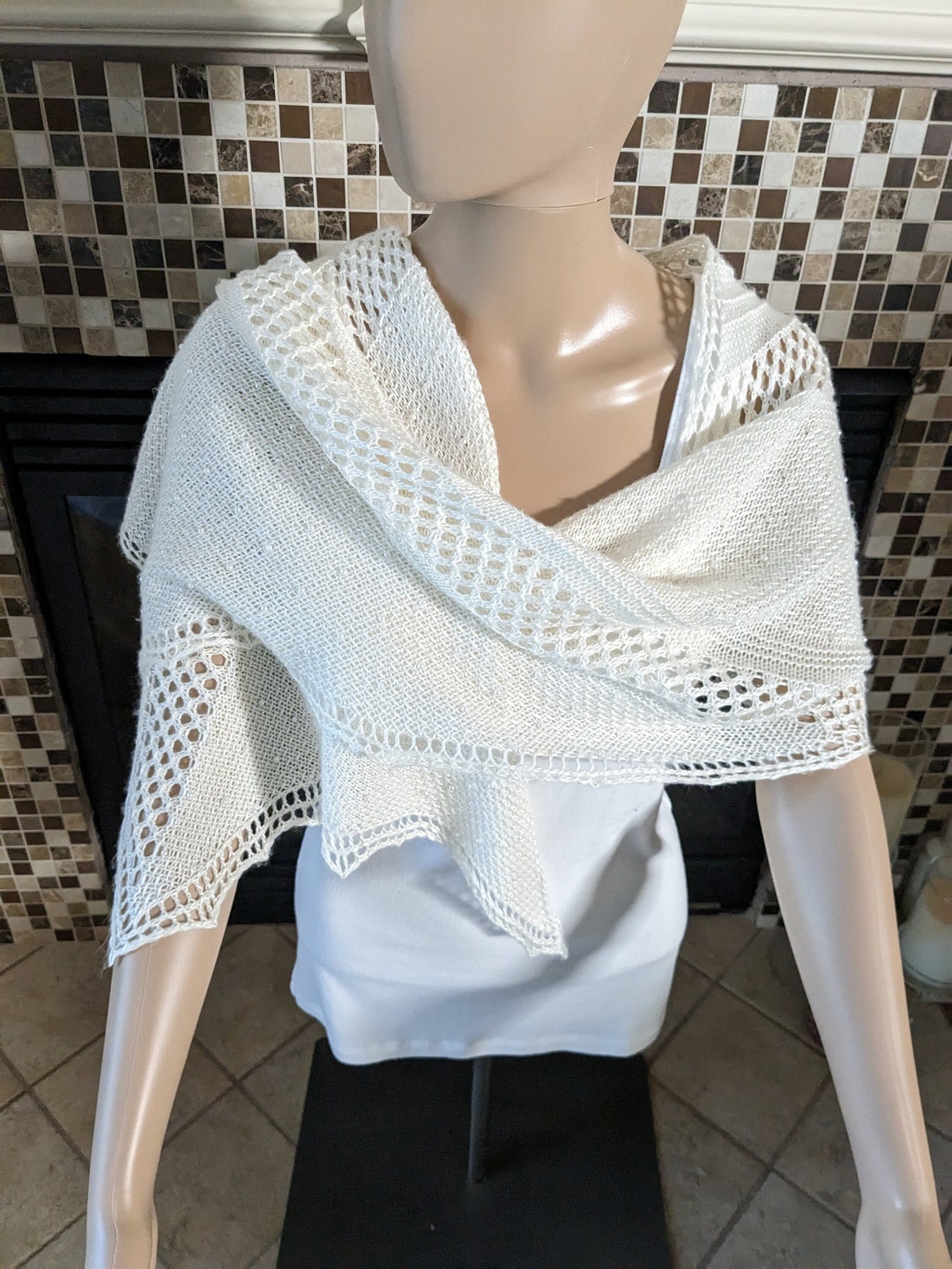 White, Off-white,hand Knit Beaded Shawl, All Occasion Shawl, Wedding ...