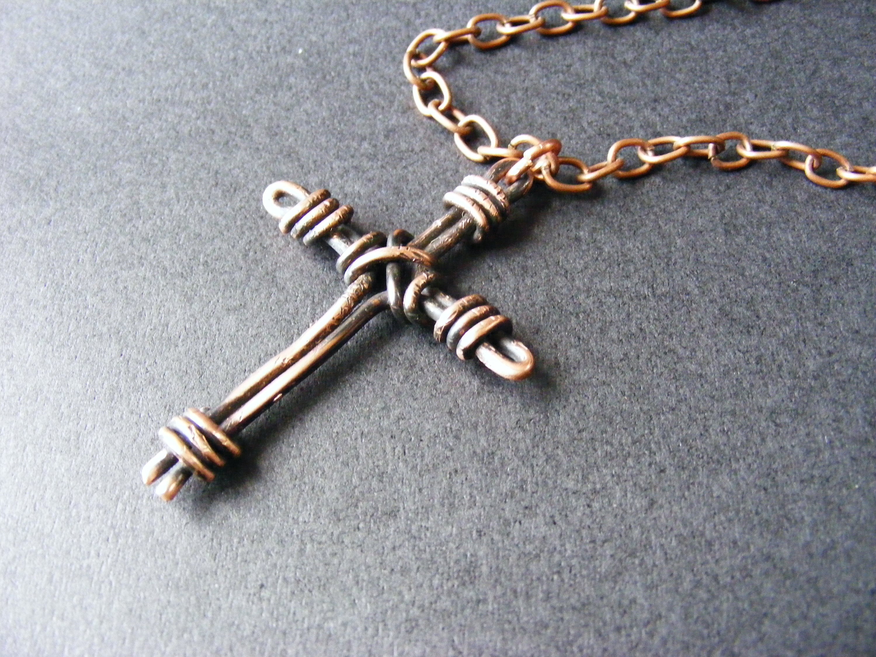 Copper Wire Cross Pendant, Archaic Christian Cross, Religious Rustic ...