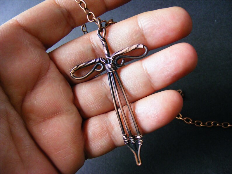 Copper Wire Cross Sword Pendant, Archaic and Antiqued Sword, Rustic ...