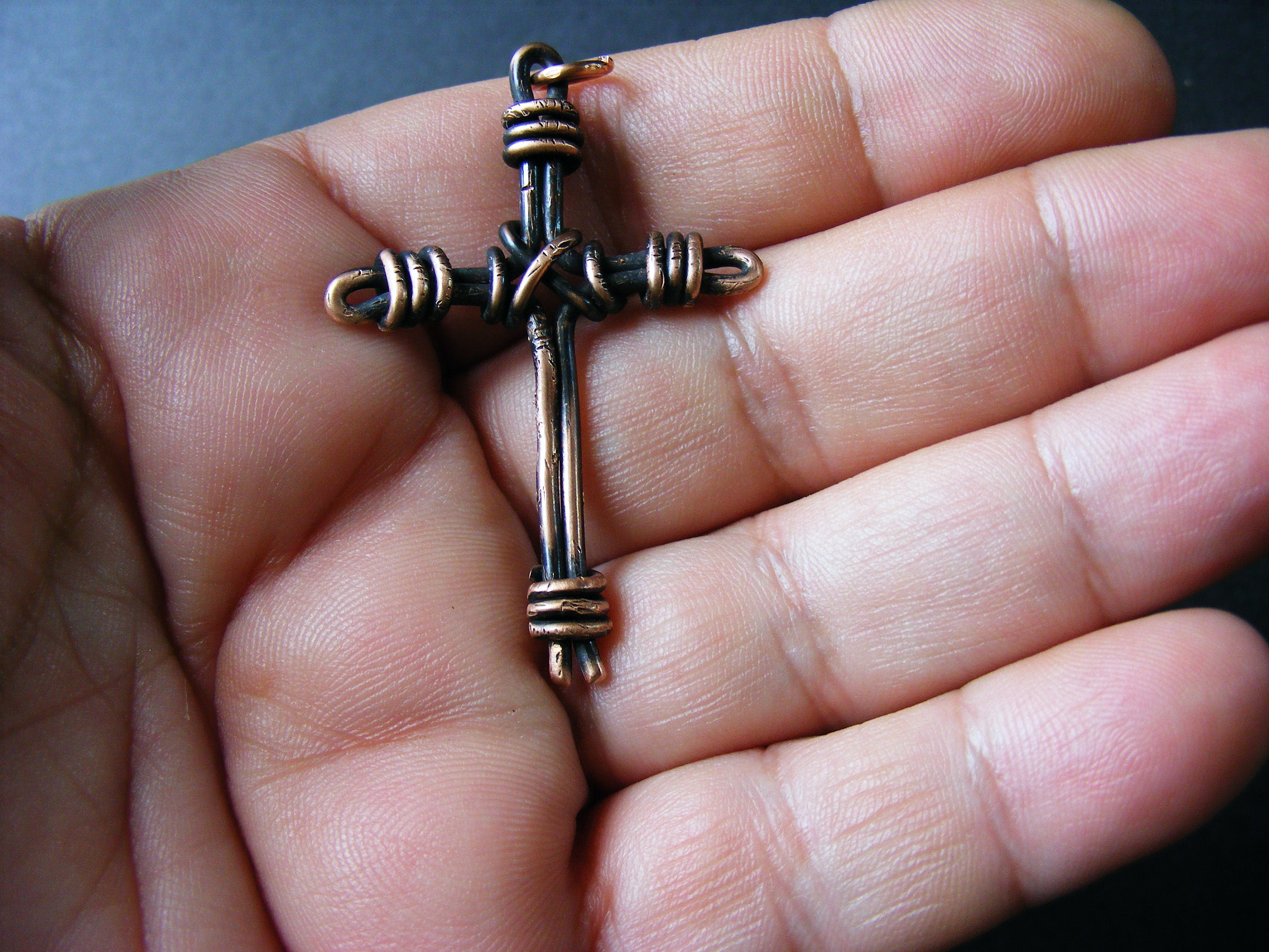 Copper Wire Cross Pendant, Archaic Christian Cross, Religious Rustic ...