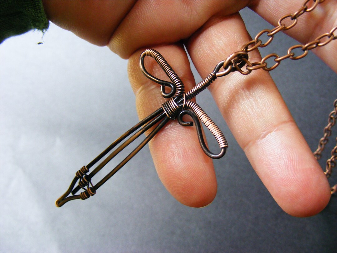 Copper Wire Cross Sword Pendant, Archaic and Antiqued Sword, Rustic ...