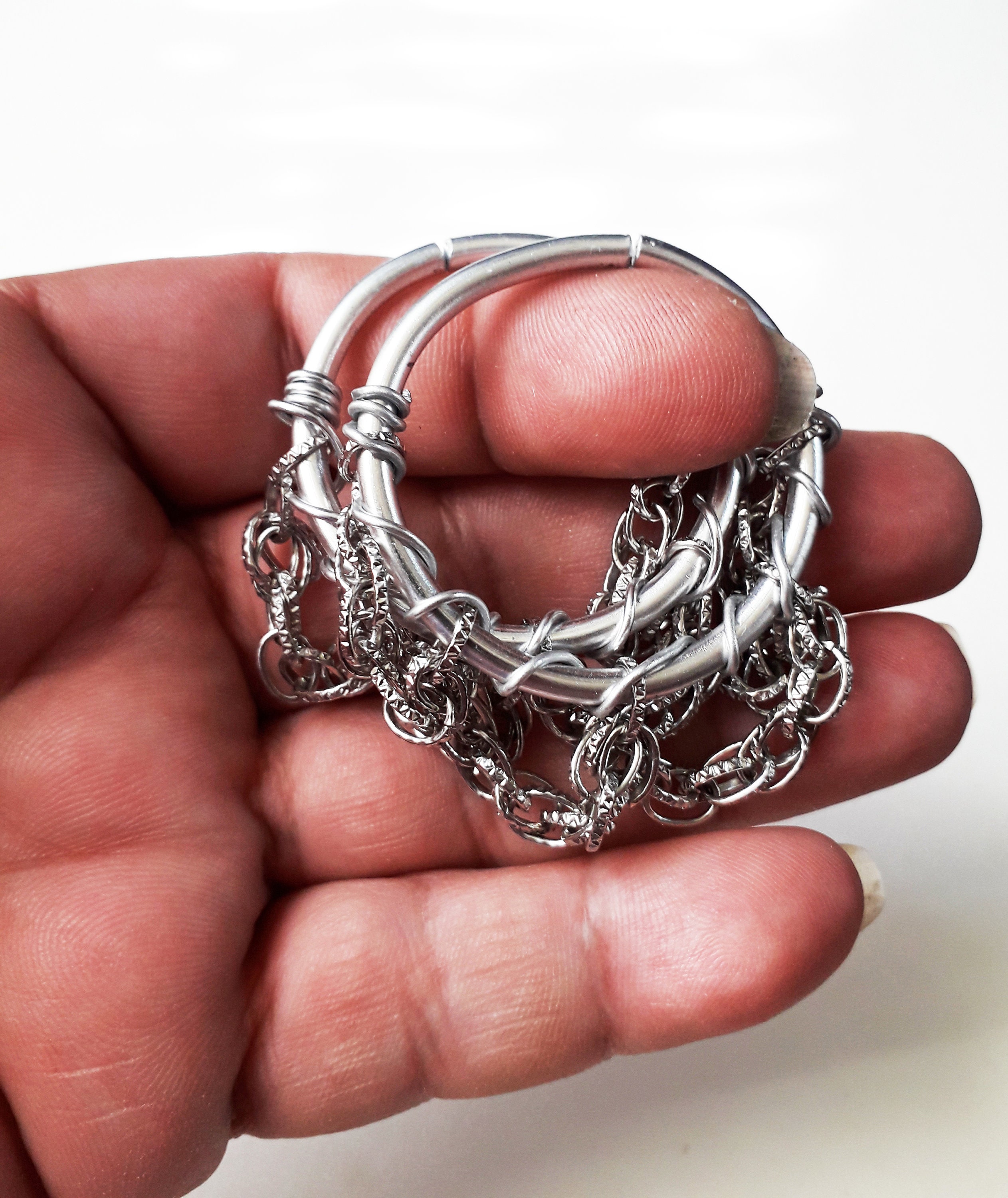 8 Gauge Chain Wire Hoop Earrings for Stretched Ear Made of - Etsy