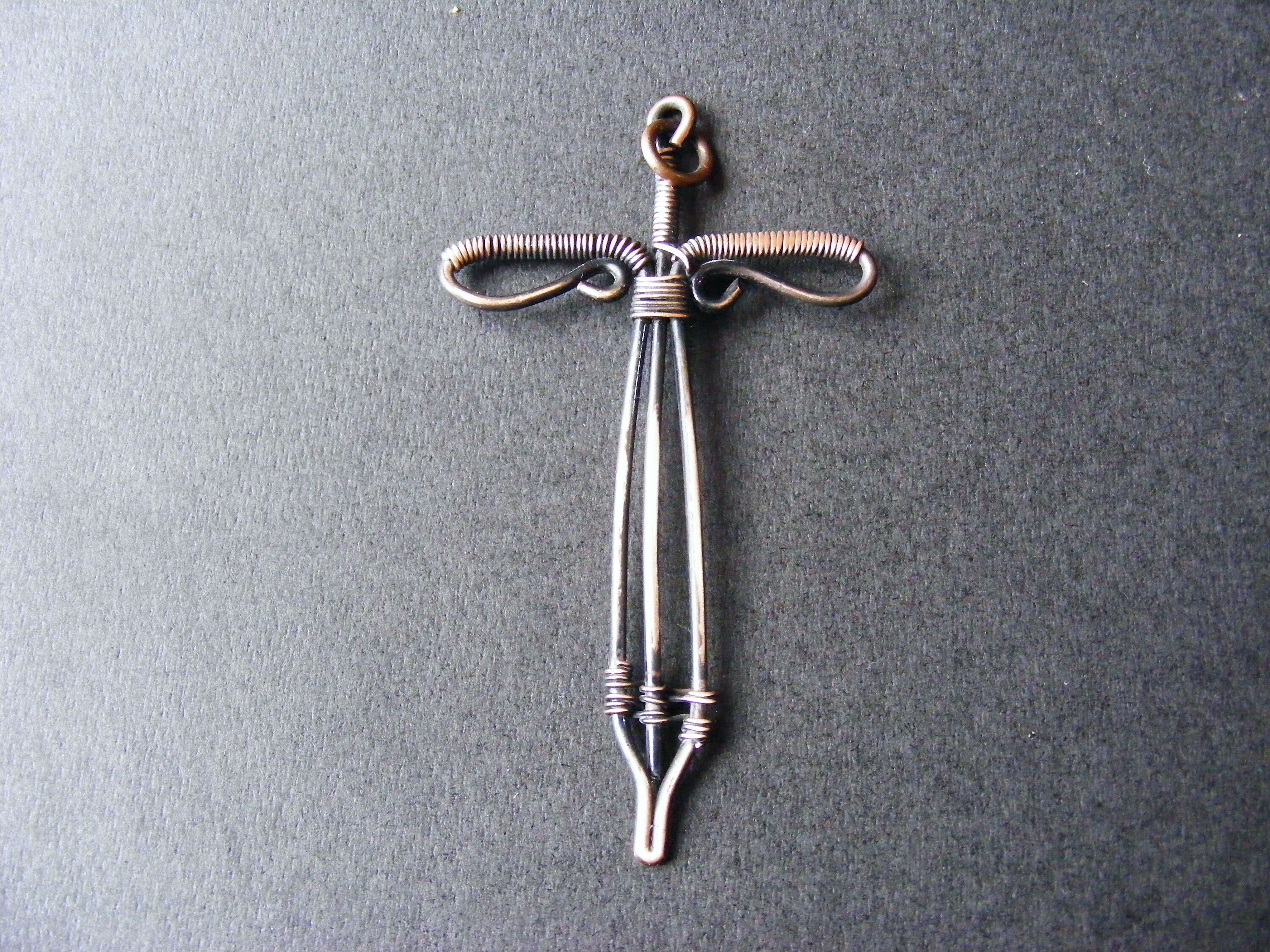 Copper Wire Cross Sword Pendant, Archaic and Antiqued Sword, Rustic ...