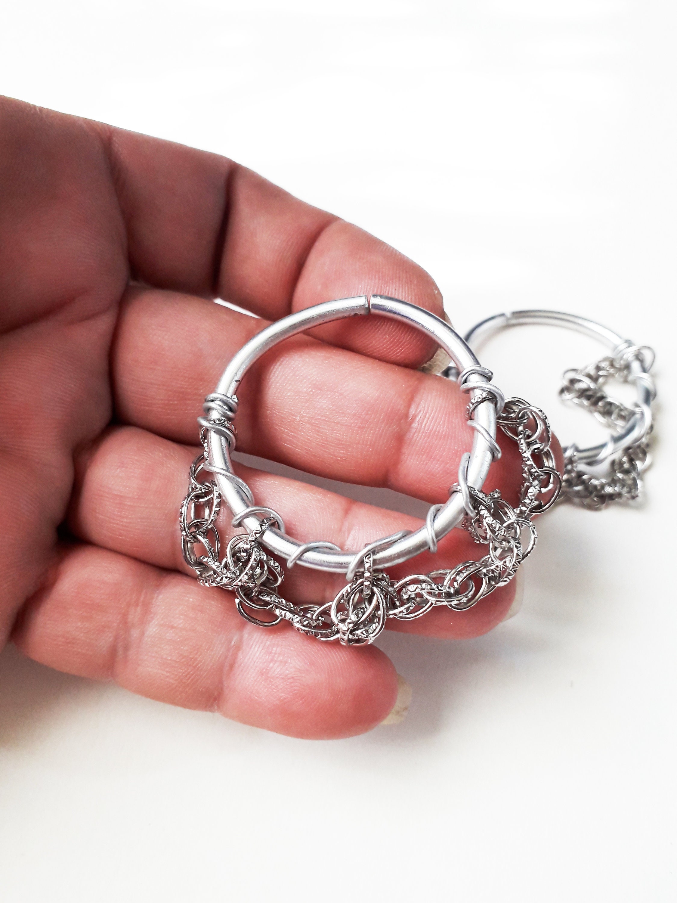 8 Gauge Chain Wire Hoop Earrings for Stretched Ear Made of - Etsy