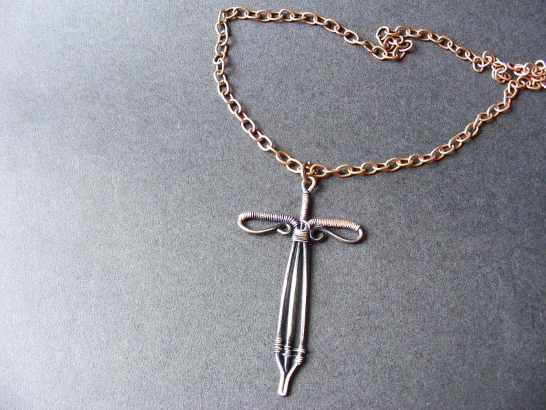 Copper Wire Cross Sword Pendant, Archaic and Antiqued Sword, Rustic ...