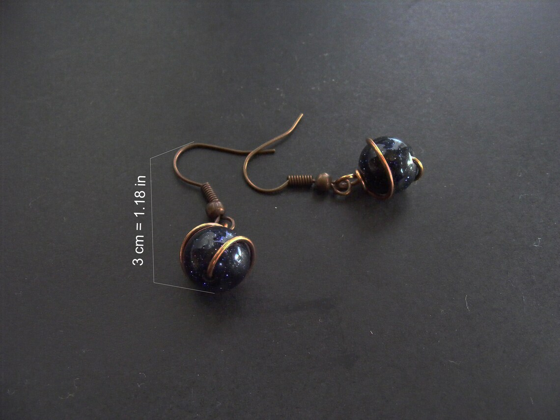 Cute small navy blue sandstone beads wire wrapped dangle | Etsy