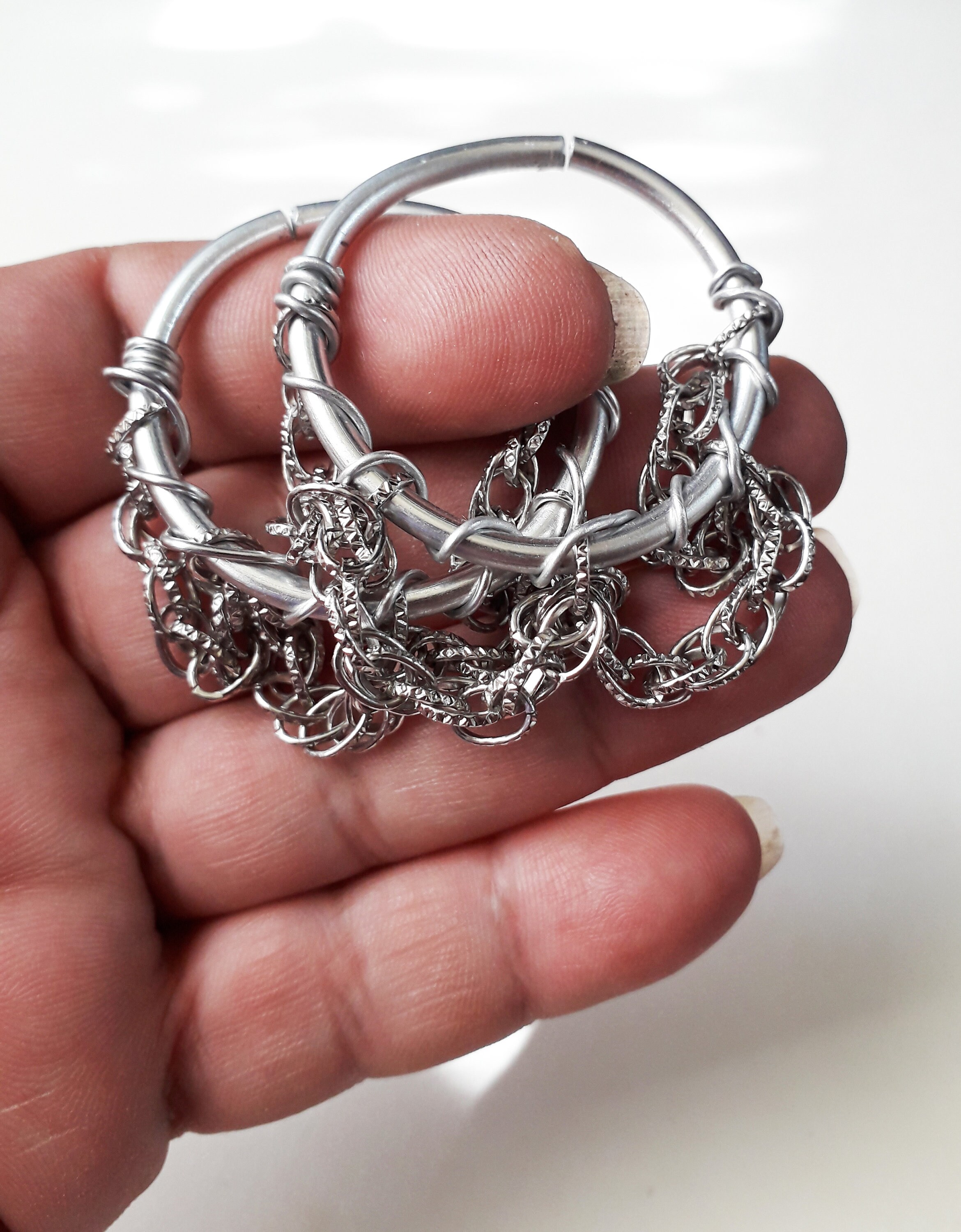 8 Gauge Chain Wire Hoop Earrings for Stretched Ear Made of - Etsy