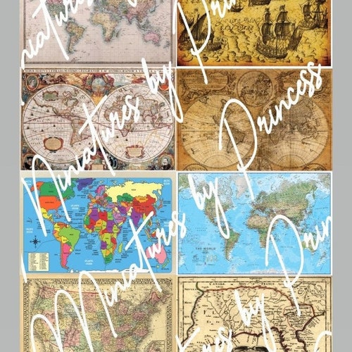 Accessories Instant Printable Pictures Dollhouse Miniature Vintage Maps ...
