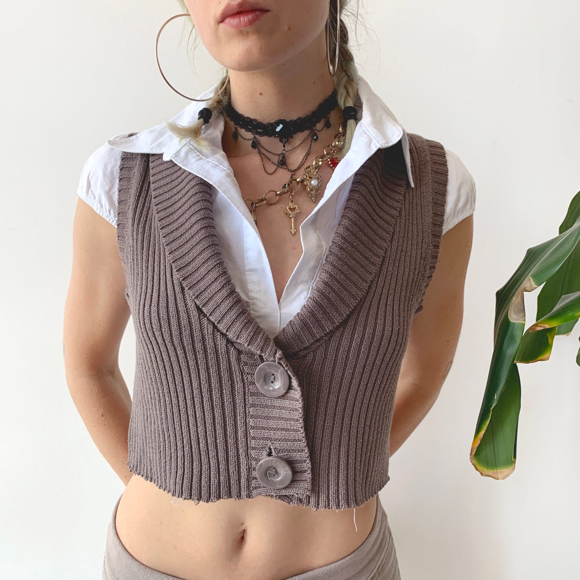 Vintage 00's Y2K 2000s Spring Summer Washed Brown Ribbed Textured ...