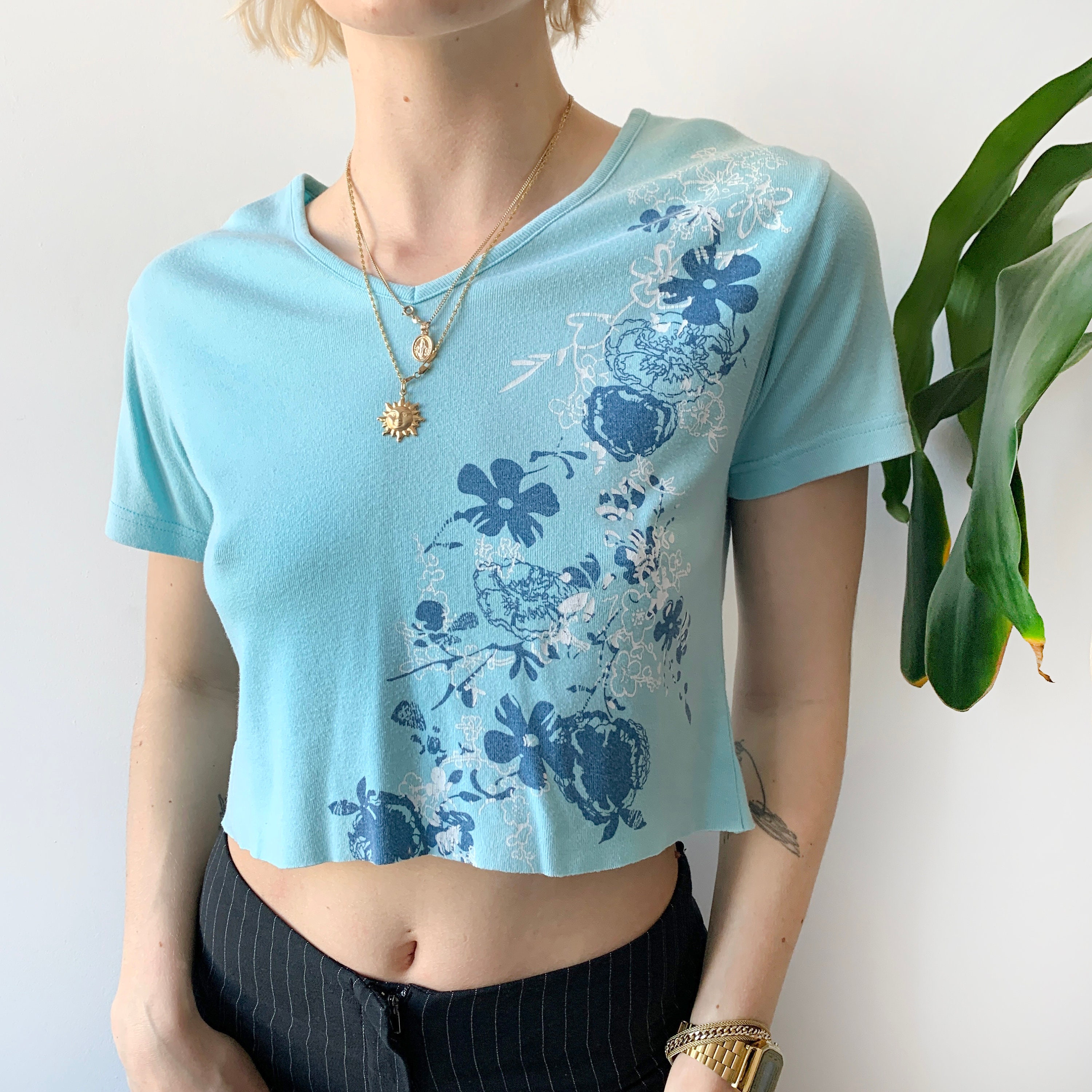 Vintage 00's Y2K Cute Pastel Blue Baby Tee Babe Angel Summer Graphic ...