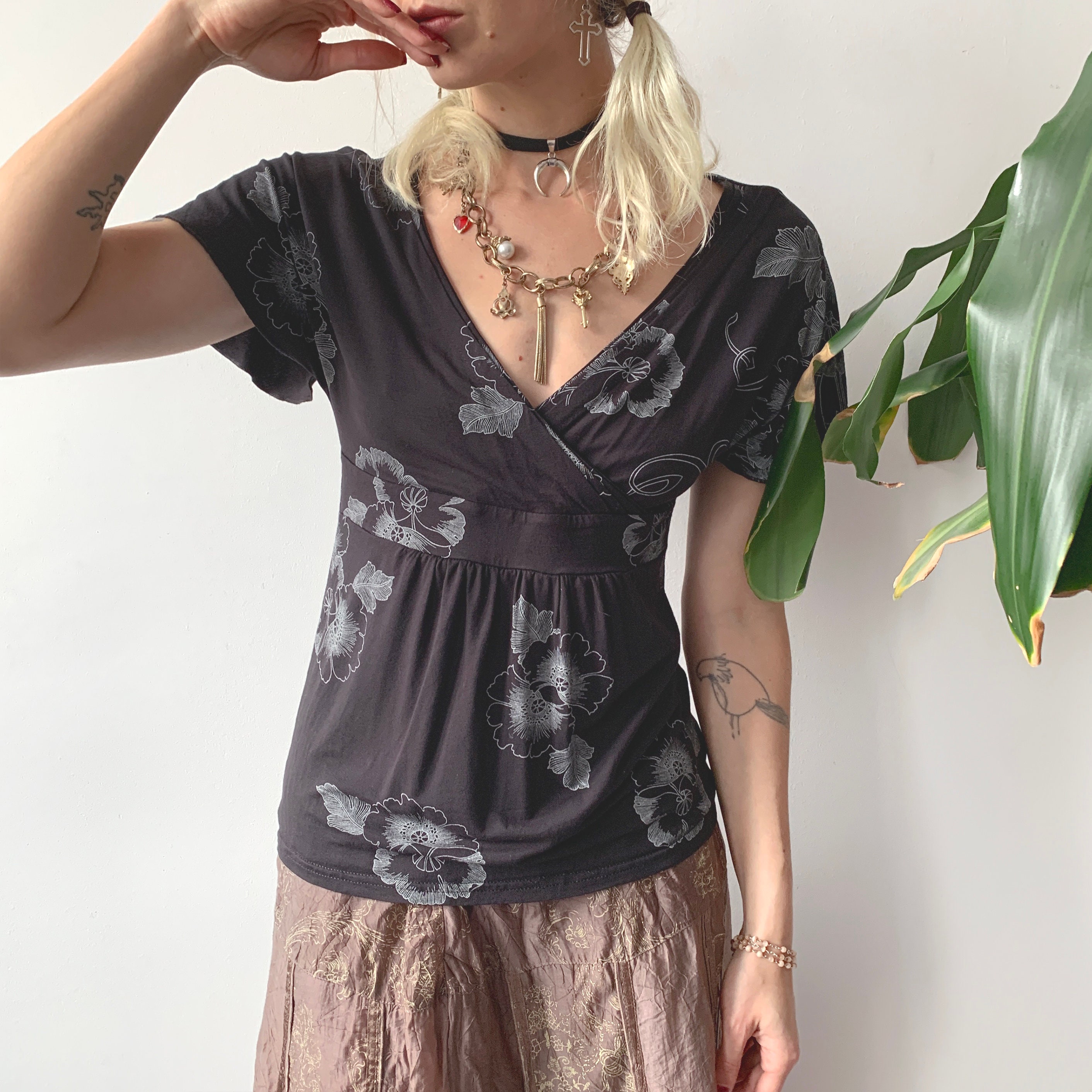 Vintage Y2K 00s 2000's Orsay Black Floral Print Boho Bohemian Fairy ...