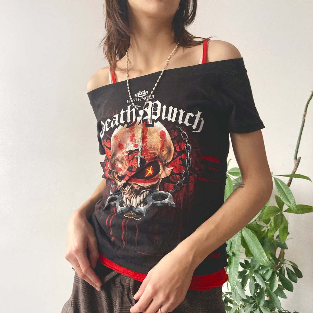 Vintage 90's 00's Y2K Black Heavy Metal Grunge Goth Emo Five Fingers ...