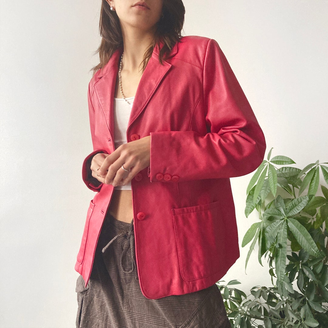 Vintage 00's 2000's Y2K Autumn Pink Basic Classic Real Button up Single ...