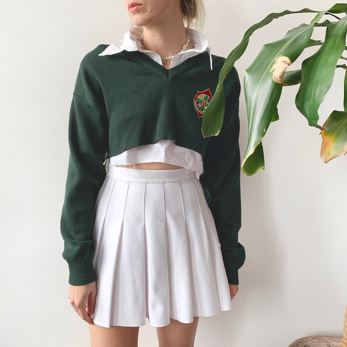 Vintage 00's Y2K 2000's Autumn Bottle Green Reworked Cropped V-neck ...