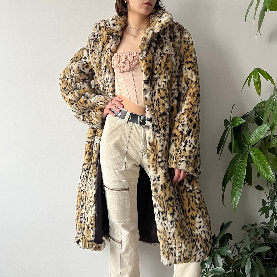 Vintage Y2K 00's 2000's Leopard Pattern Brown Button up Collared Maxi ...