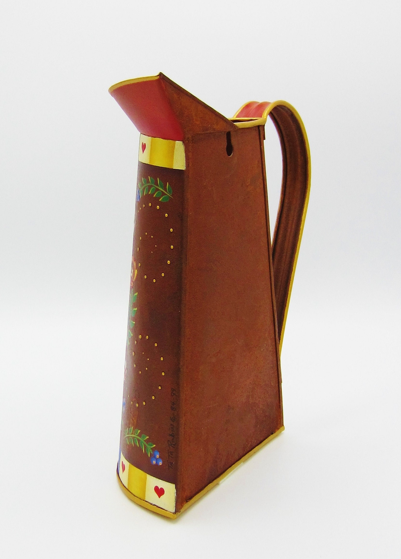 Rusty Tin Pitcher-hand Painted Hanging Rusty Tin Pitcher-original ...