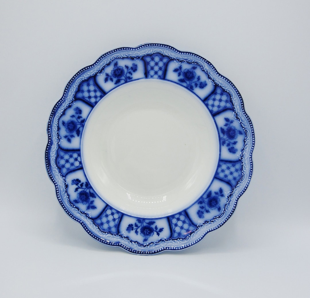Antique Flow Blue Bowl-melbourne Pattern-large Shallow Serving Bowl ...