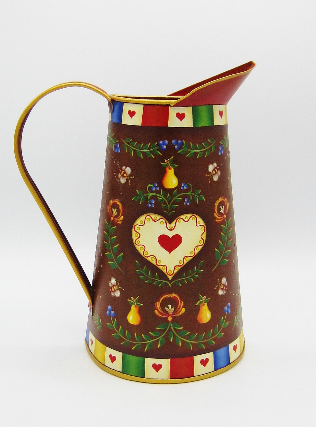 Rusty Tin Pitcher-hand Painted Hanging Rusty Tin Pitcher-original ...