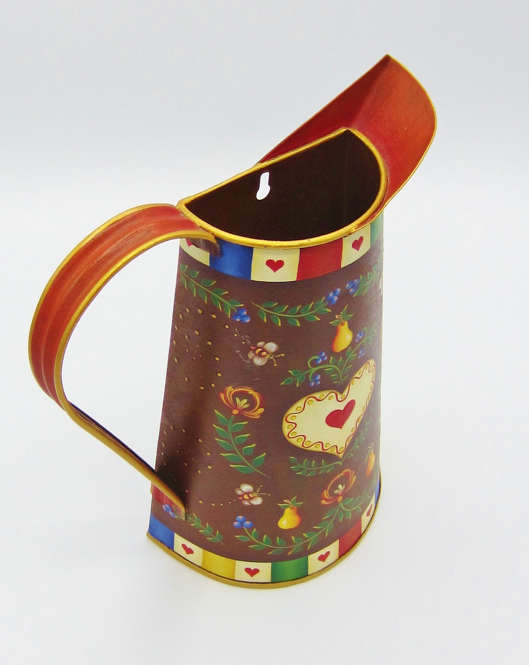 Rusty Tin Pitcher-hand Painted Hanging Rusty Tin Pitcher-original ...