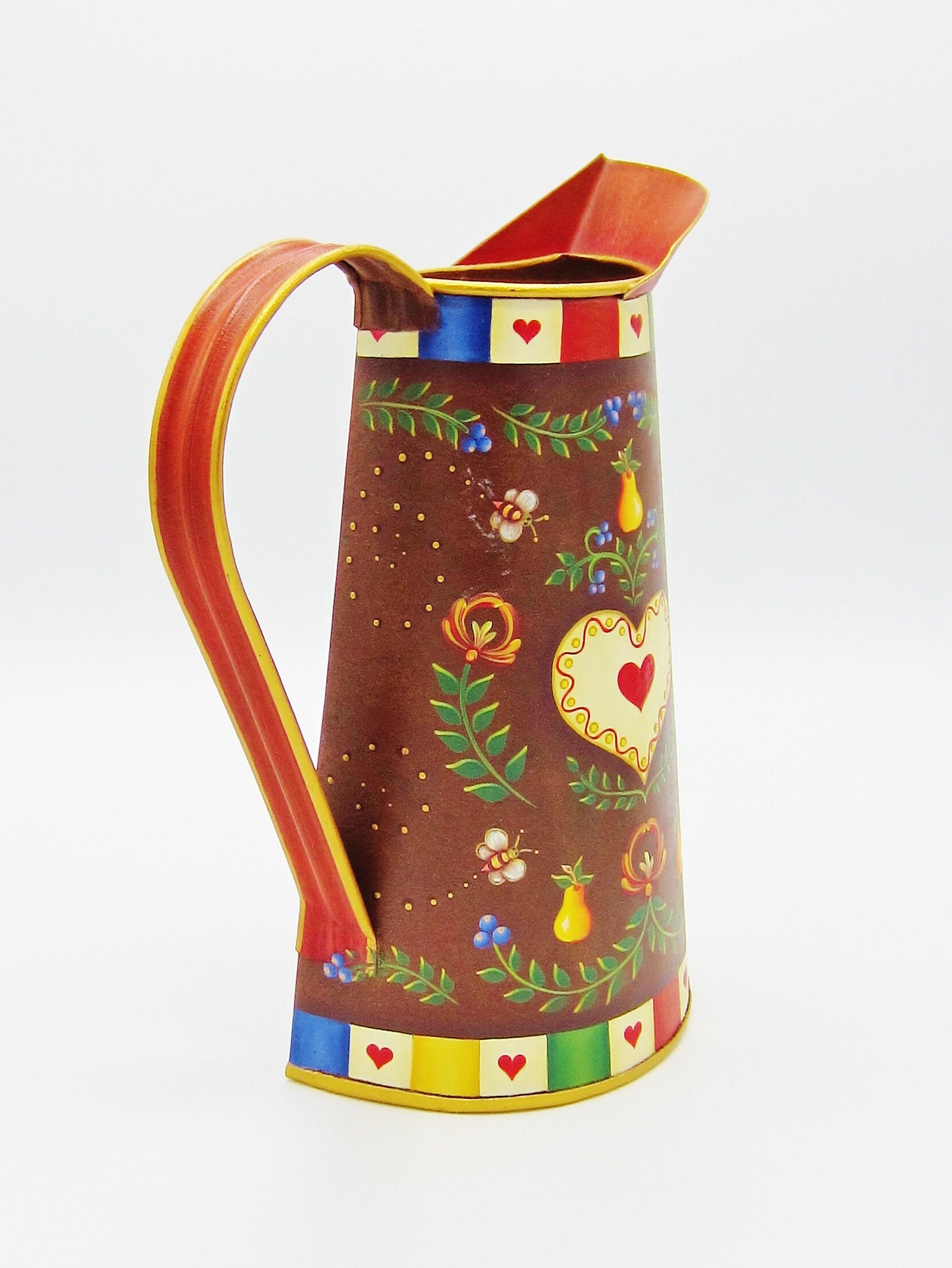 Rusty Tin Pitcher-hand Painted Hanging Rusty Tin Pitcher-original ...
