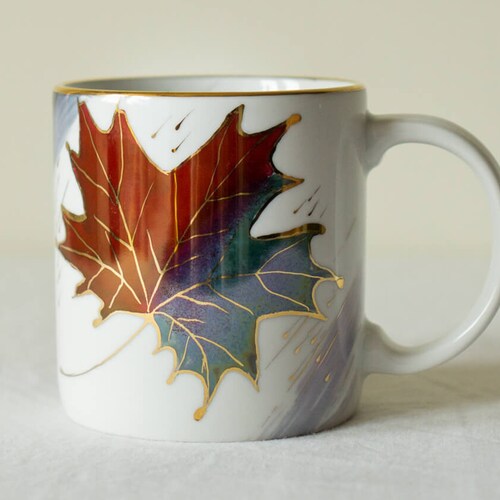 Glass Tea Mug Big Mug Autumn Leaves Maple Leaves Hand Painted - Etsy