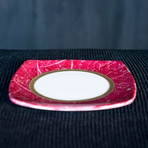 Hand Painted Ruby Red Porcelain Bread Plate. Marbled Personalized Side ...