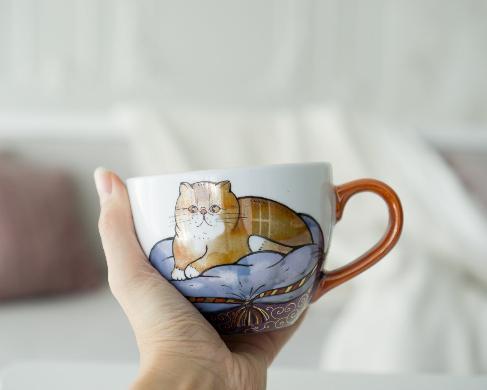 Hand Painted Porcelain Cat Mug. Cute Cozy Personalized Custom Design ...