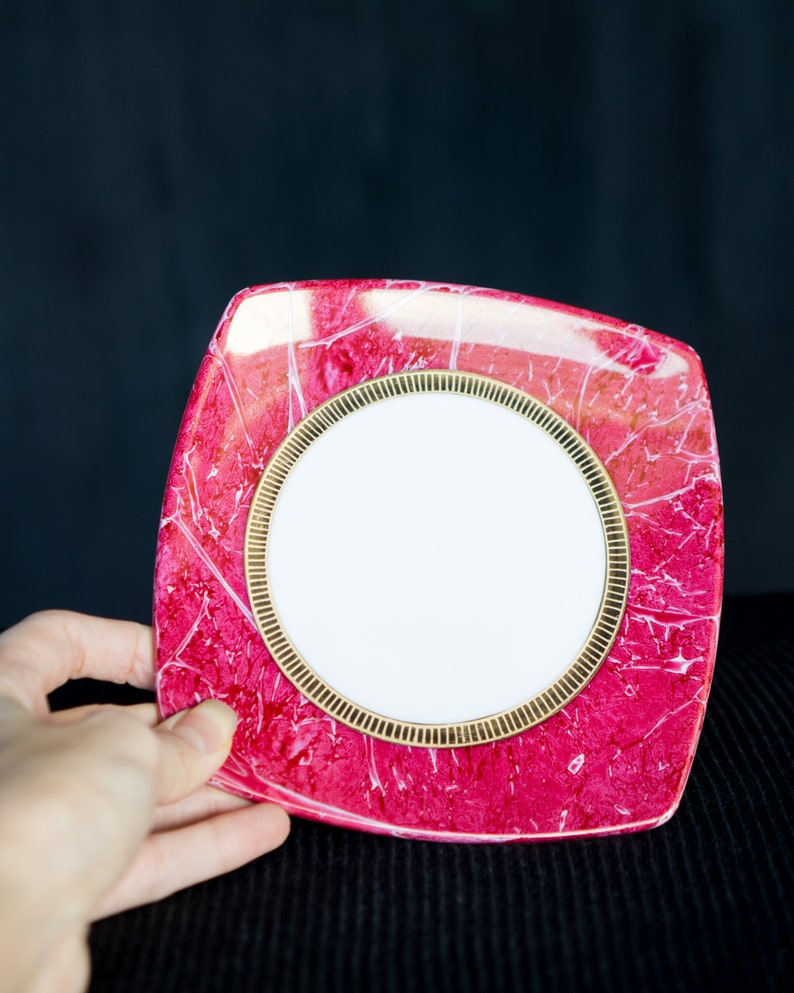 Hand Painted Ruby Red Porcelain Bread Plate. Marbled Personalized Side ...