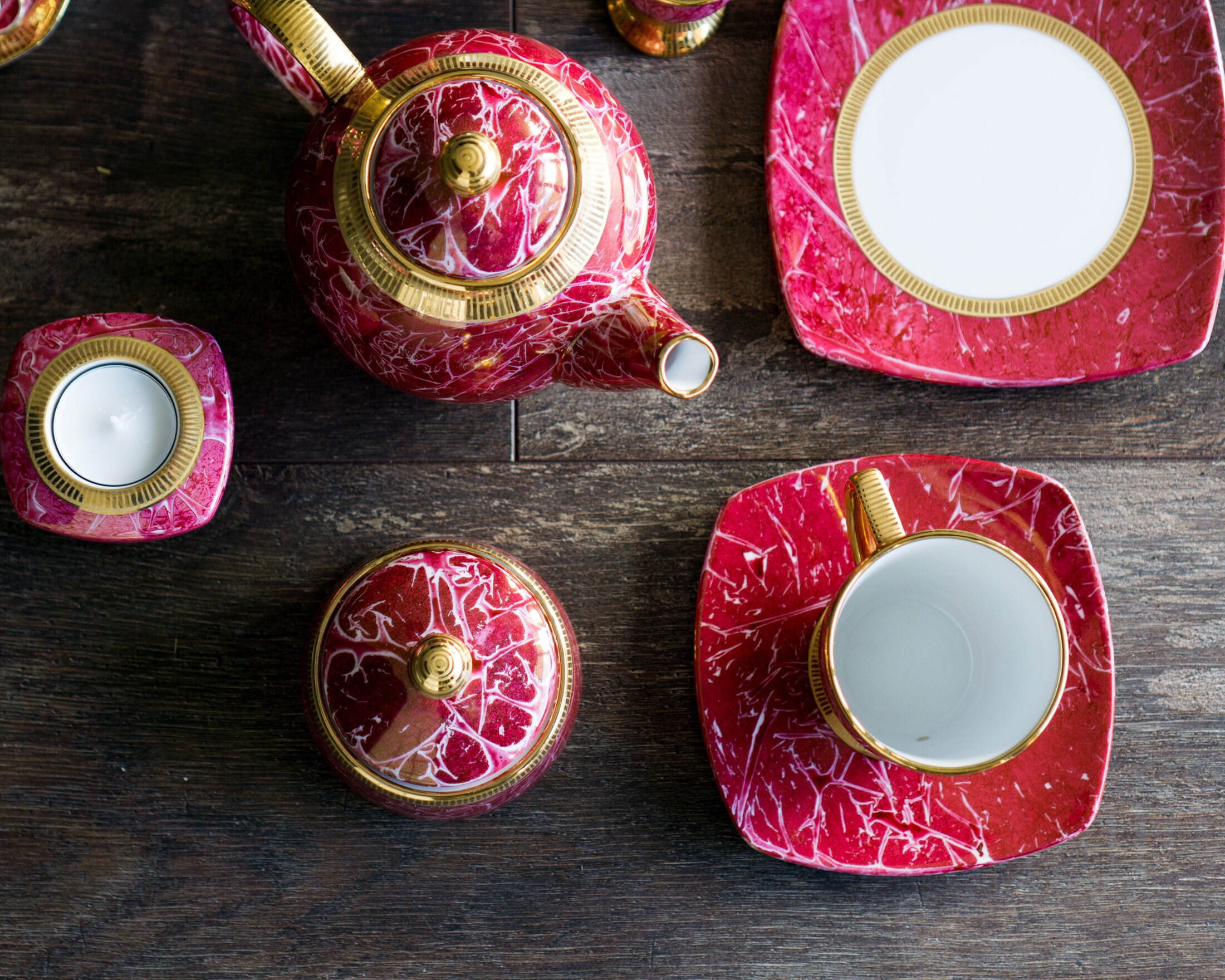 Hand Painted Ruby Red Porcelain Bread Plate. Marbled Personalized Side ...