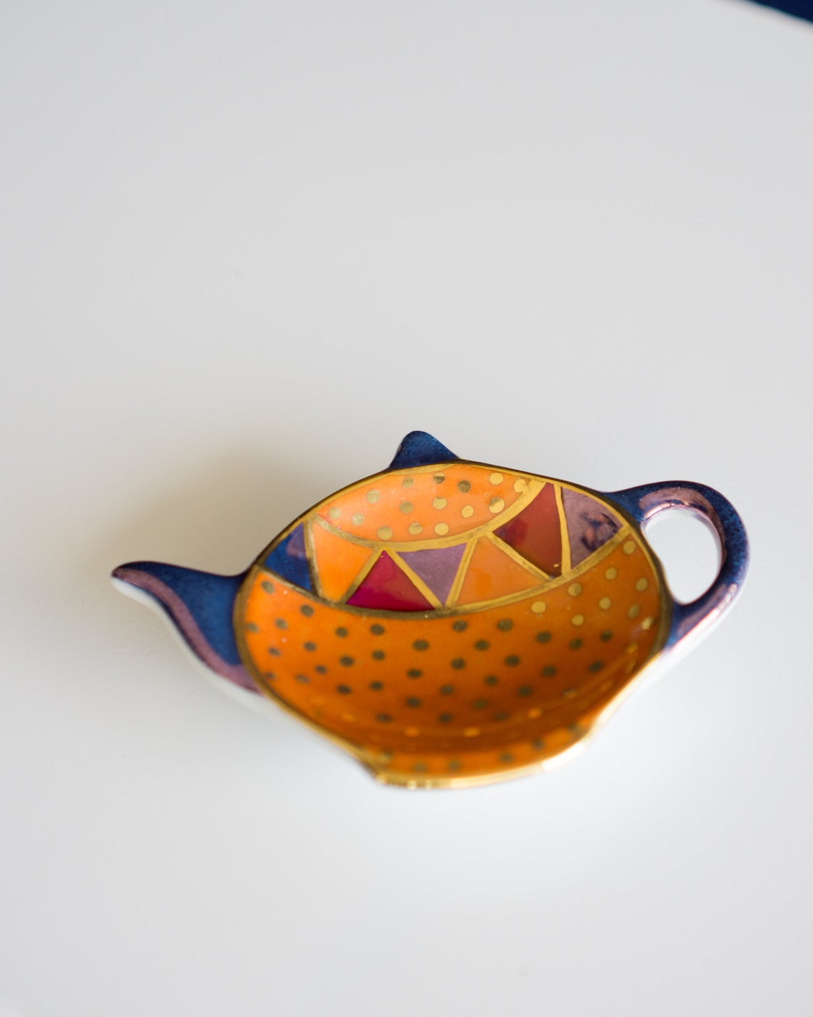 Hand Painted Porcelain Tea Bag Holder. Orange Teapot Shaped ...