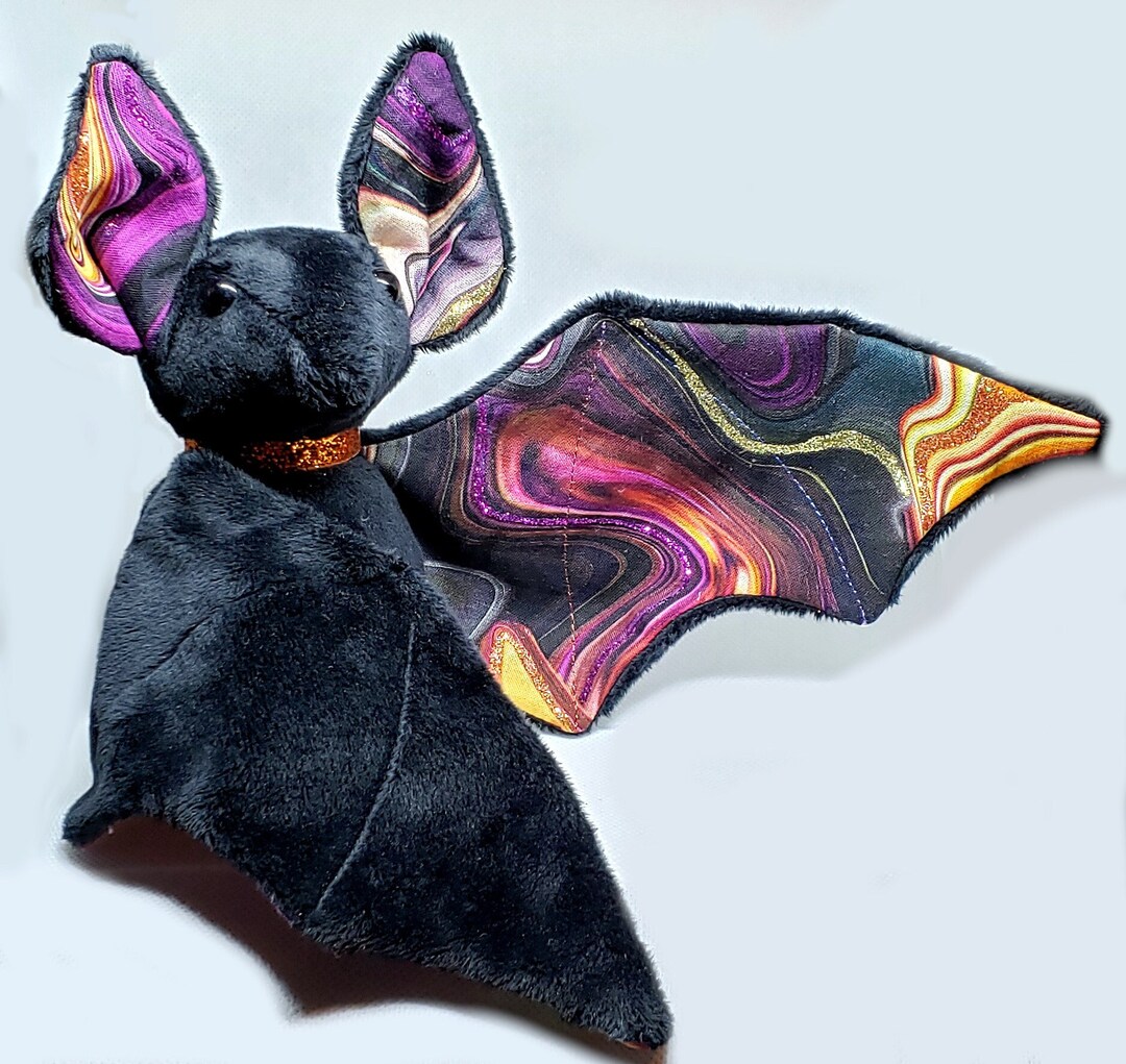Large Bat Plush Stuffed Animal Beezeeart "dark Mable" Paint Swirl ...