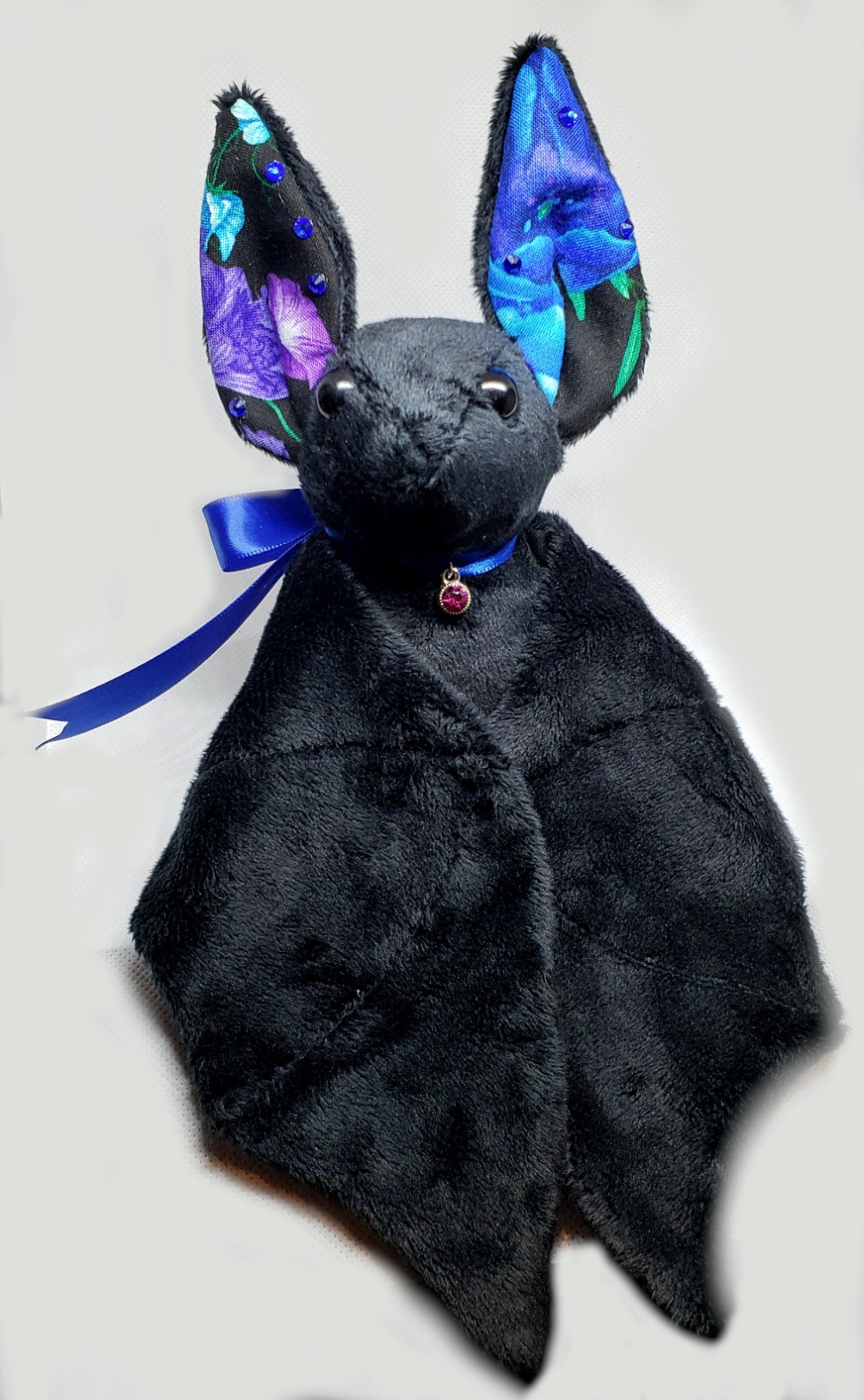 Large Bat Plush Stuffed Animal Beezeeart Black and Blue 'flower Power ...