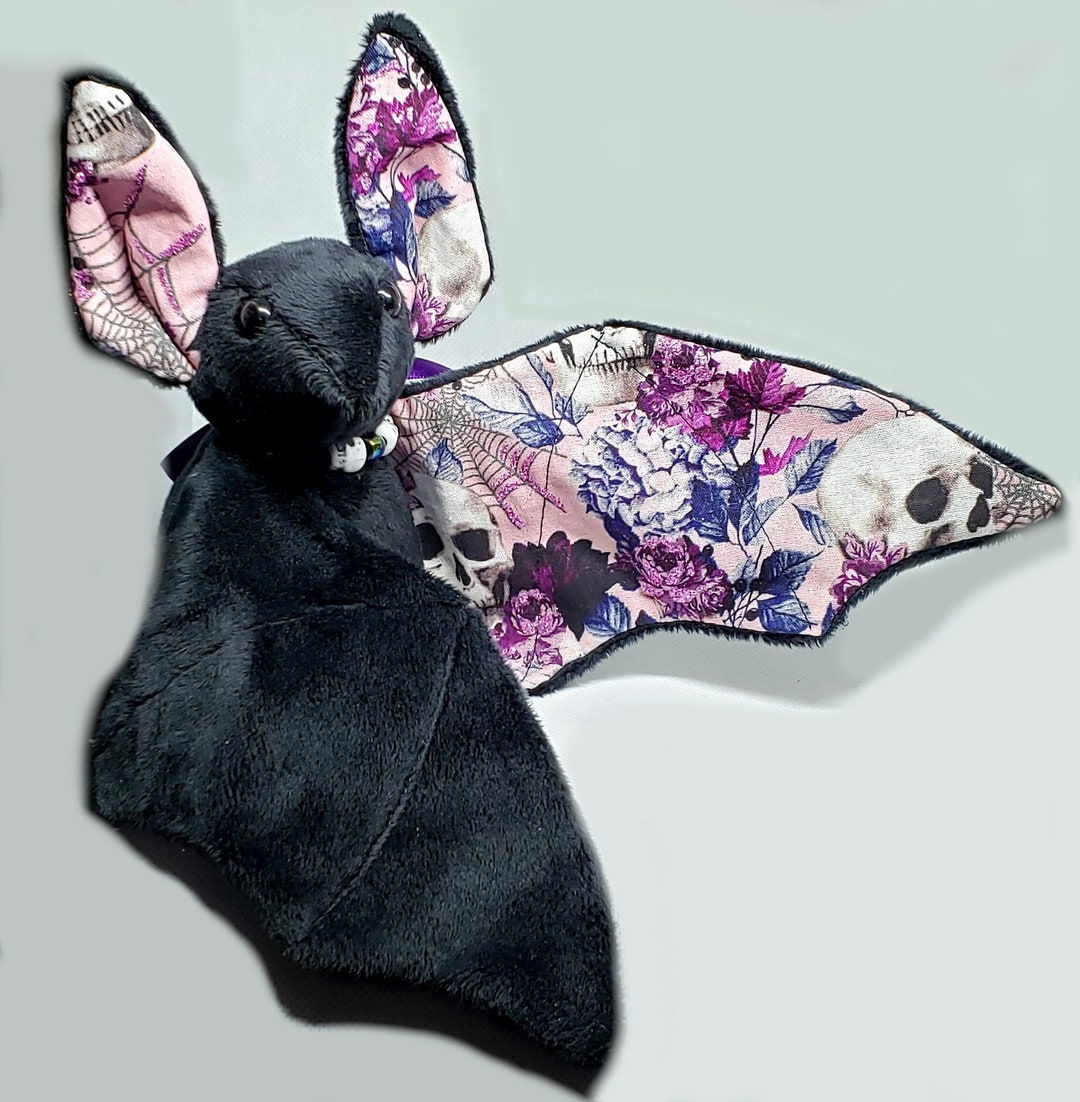 Large Bat Plush Stuffed Animal Beezeeart "pinky" Halloween Pink Skulls ...