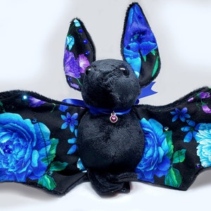 Large Bat Plush Stuffed Animal Beezeeart Black and Blue 'flower Power ...