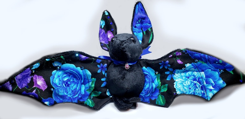 Large Bat Plush Stuffed Animal Beezeeart Black and Blue 'flower Power ...