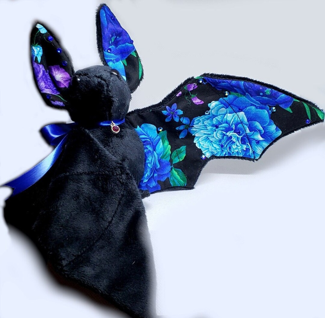 Large Bat Plush Stuffed Animal Beezeeart Black and Blue 'flower Power ...