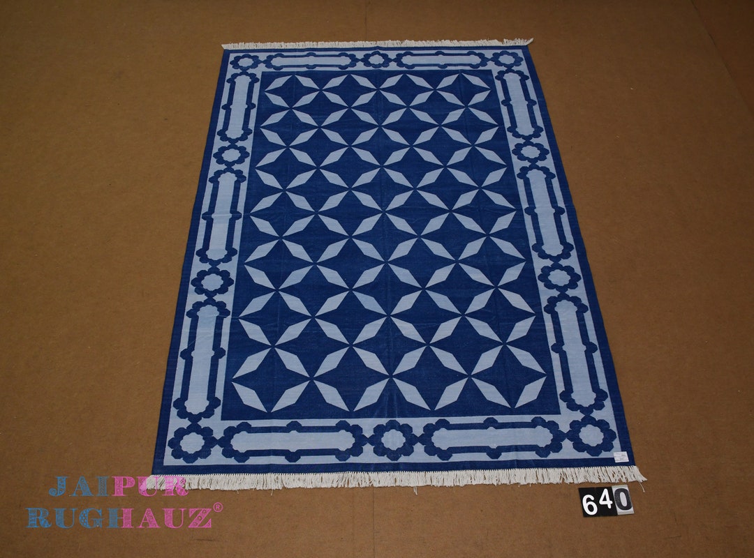 6x9 Blue and White Mugal Jaali Pattern Geometric Vintage Modern ...