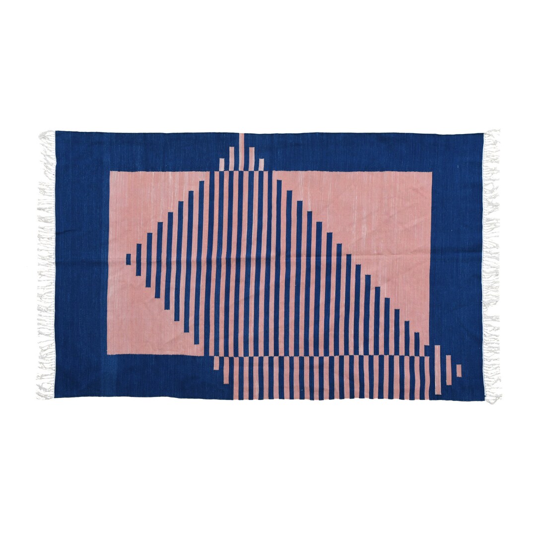 Modern Handmade Cotton Area Rug. Indian Dhurrie Rug Reversible Indigo ...