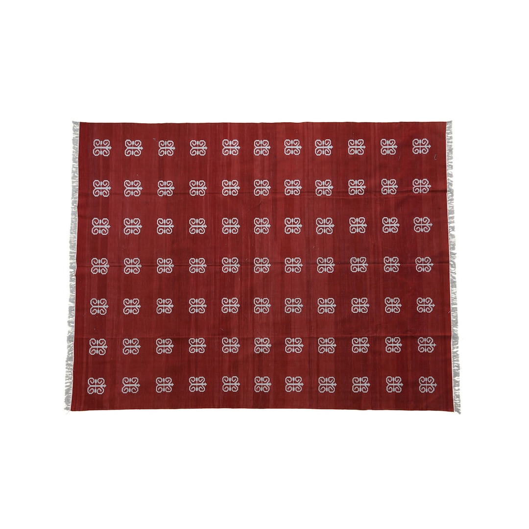 Handmade Cotton Dhurrie Rug: Deep Red Indian Reversible Rug - Etsy