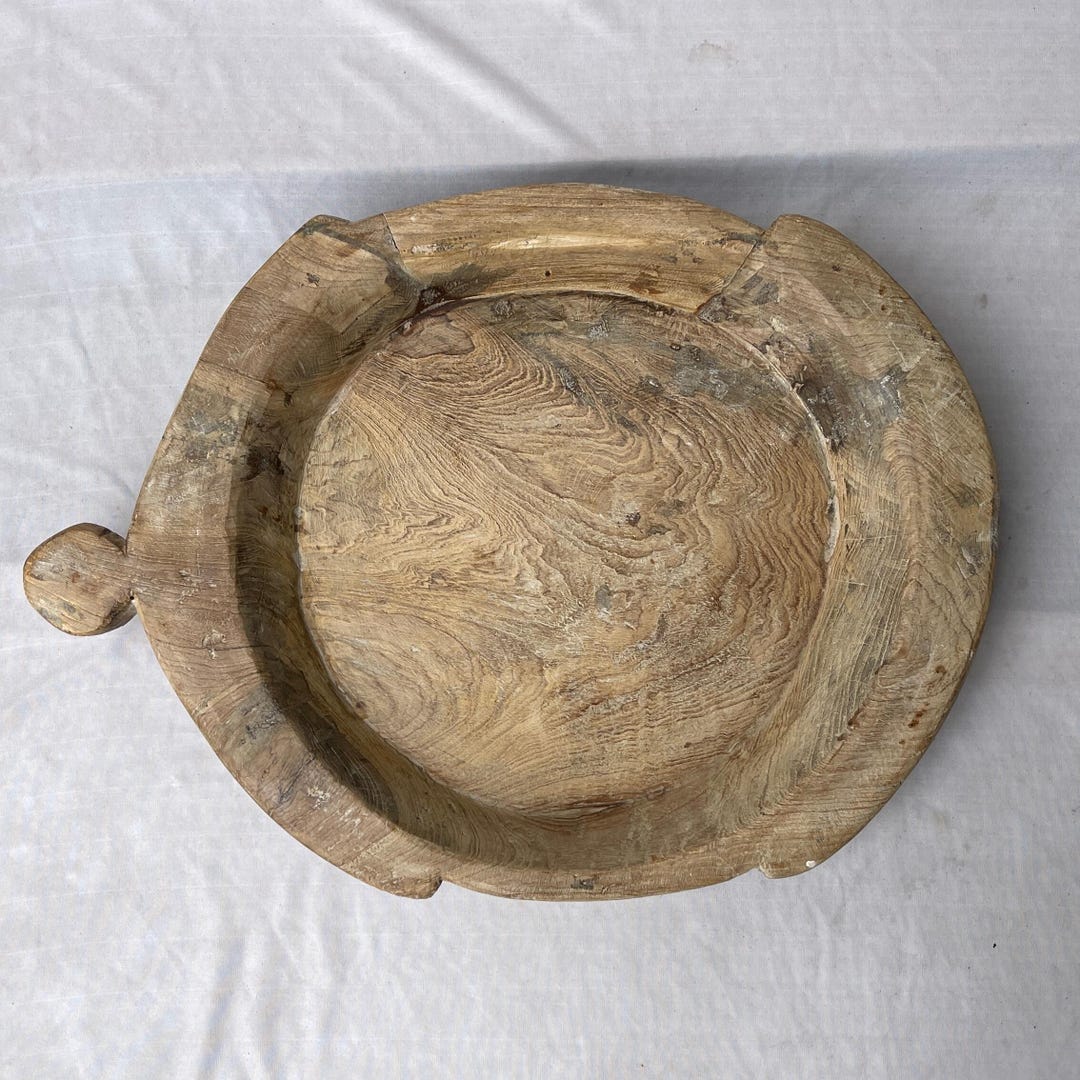 Rustic Vintage Teak Wood Dough Bowl, Indian Hand Carved Parat ...