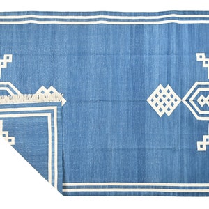 Indigo Ink Blue and White Modern Handmade Cotton Area Rug| Indian ...