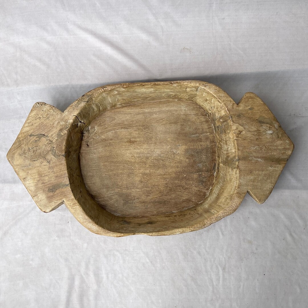 Vintage Rustic Wood Parat Dough Bowl, Indian Handcarved Tray, Farmhouse ...