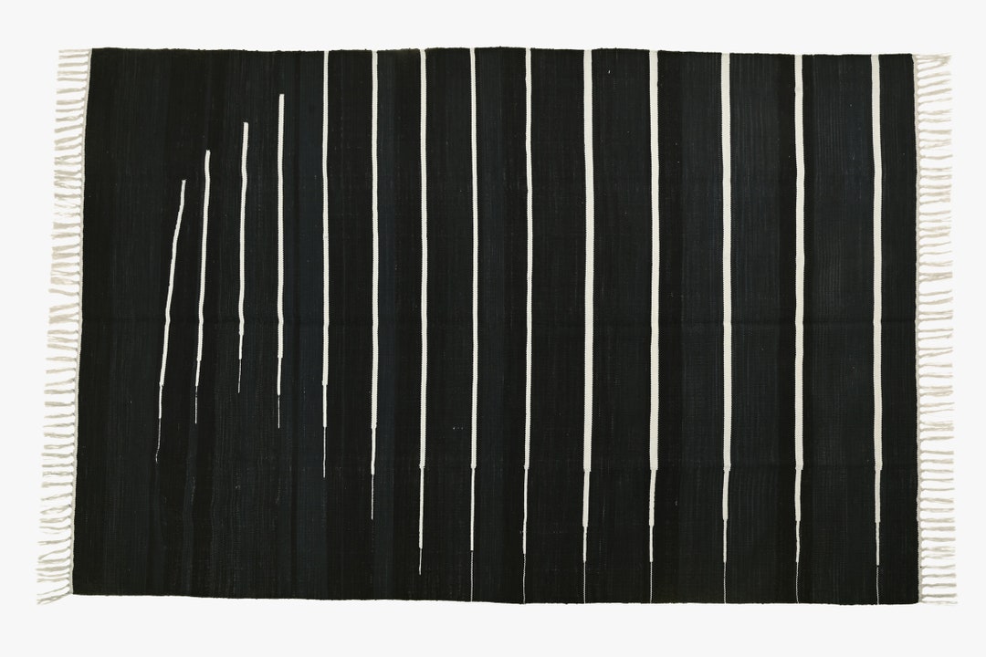 4x6 Black and White Modern Handmade Cotton Area Rug| Indian Dhurrie Rug ...