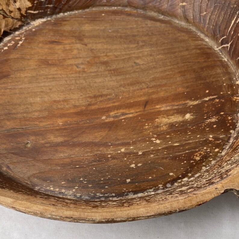 Hand-carved Teak Wood Dough Bowl – Vintage Indian Parat Tray, Rustic ...