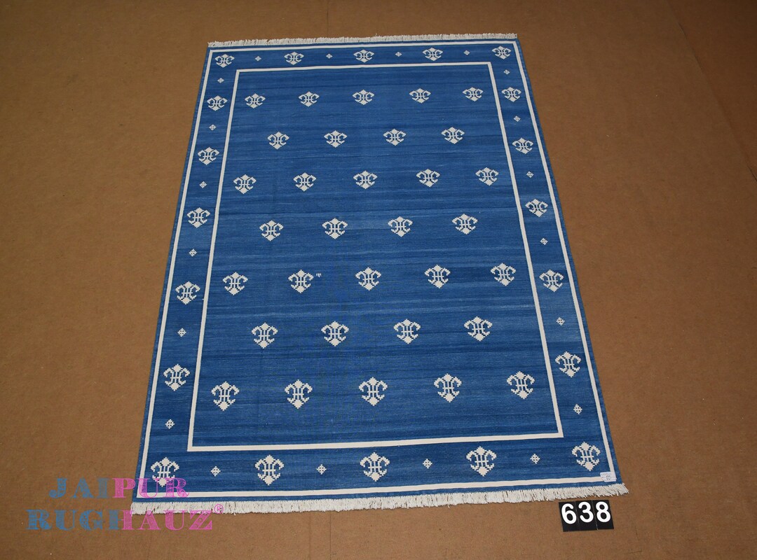 6x9 Blue and White Mugal Jaali Pattern Geometric Vintage Modern ...
