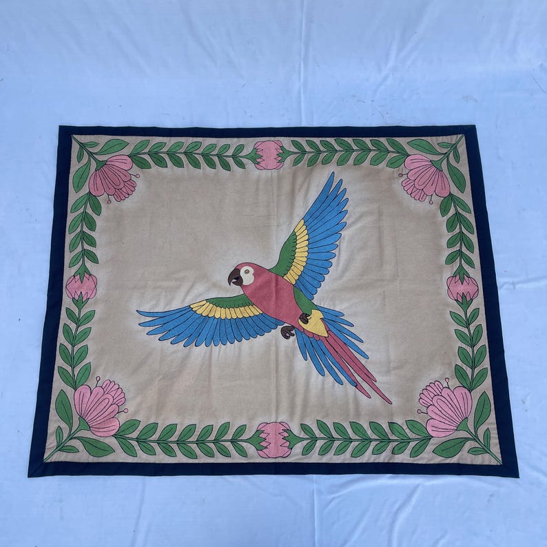 Bird Kashmiri Embroidery Tapestry: Vintage Boho Silk Wall Hanging ...
