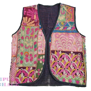 Vintage Kantha Jacket: 1970s Embroidered Boho Hippie Vest - Etsy