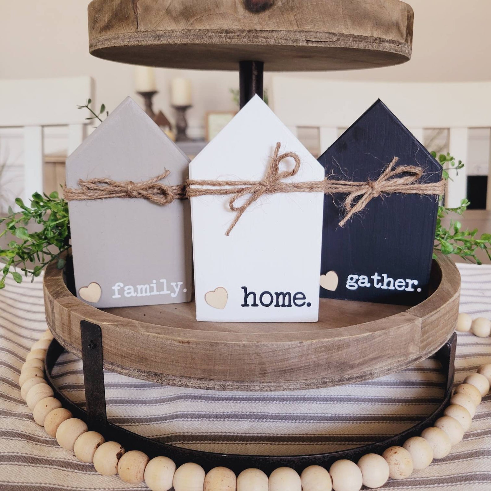 Farmhouse Tiered Tray Decor Mini Houses Tiered Tray - Etsy