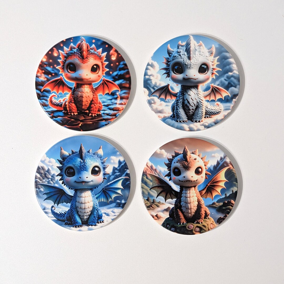 Smol Chibi Cute Dragons 4 Ceramic Coasters - Etsy